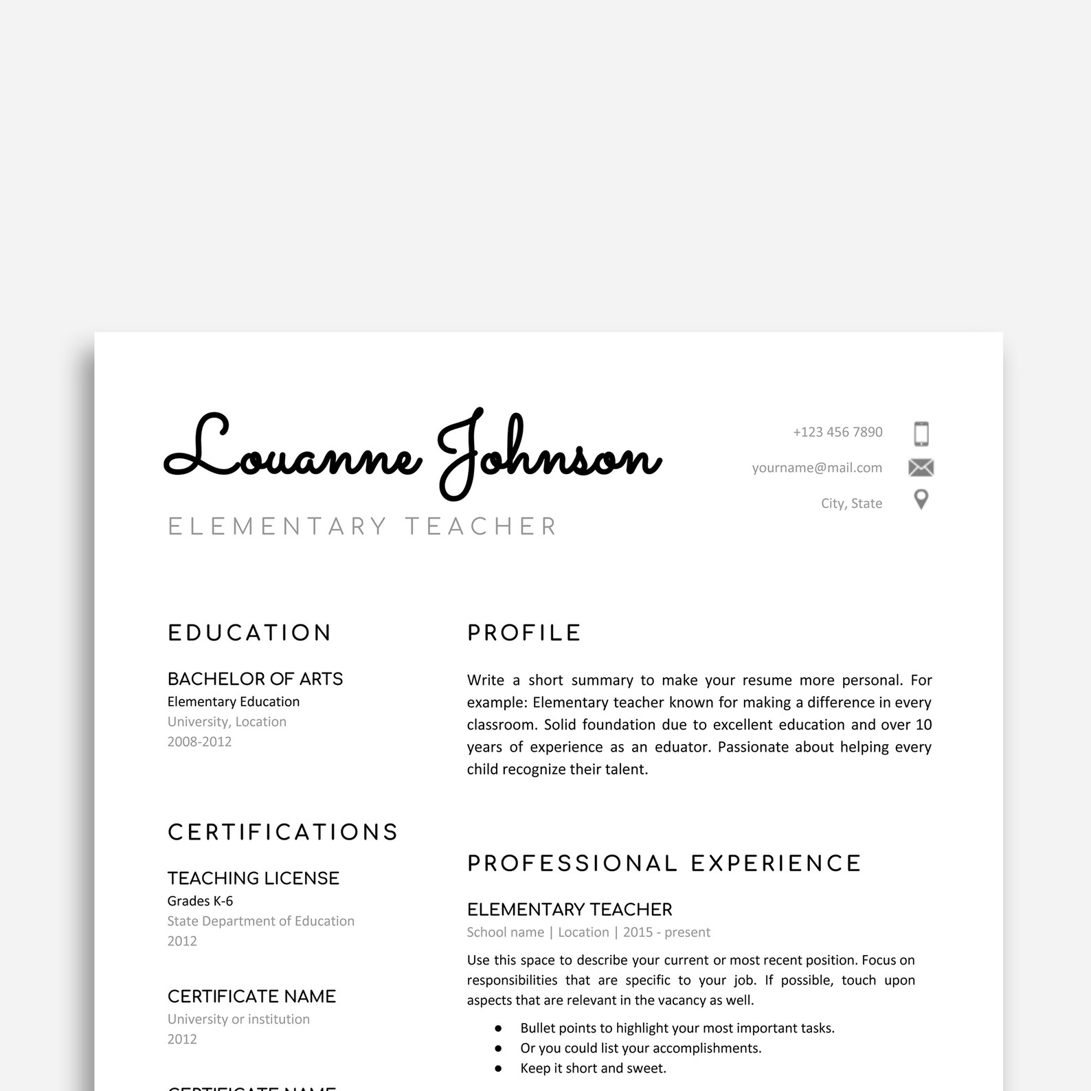Resume Teacher Google Docs Resume Template Teacher Cover - Etsy