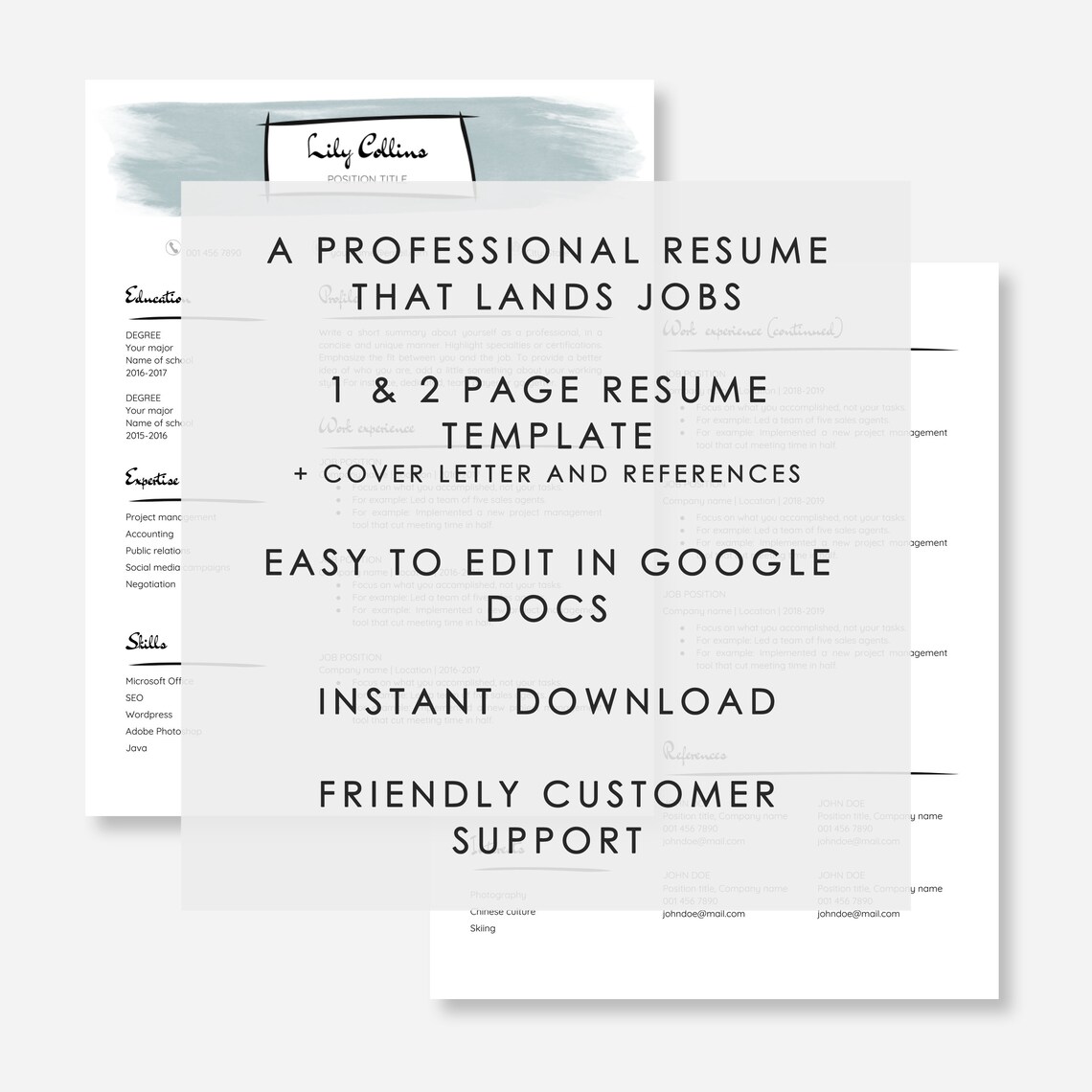 Unique Resume Template Google Docs Google Docs Resume Cover | Etsy