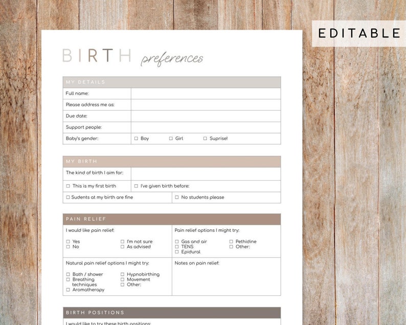 Printable Birth Preferences Neutral Colors - Etsy