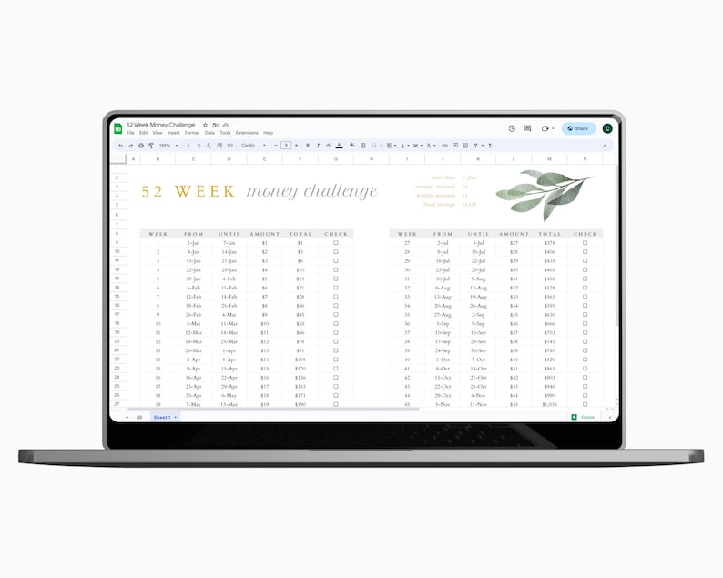 52 Week Money Saving Challenge Spreadsheet - Etsy