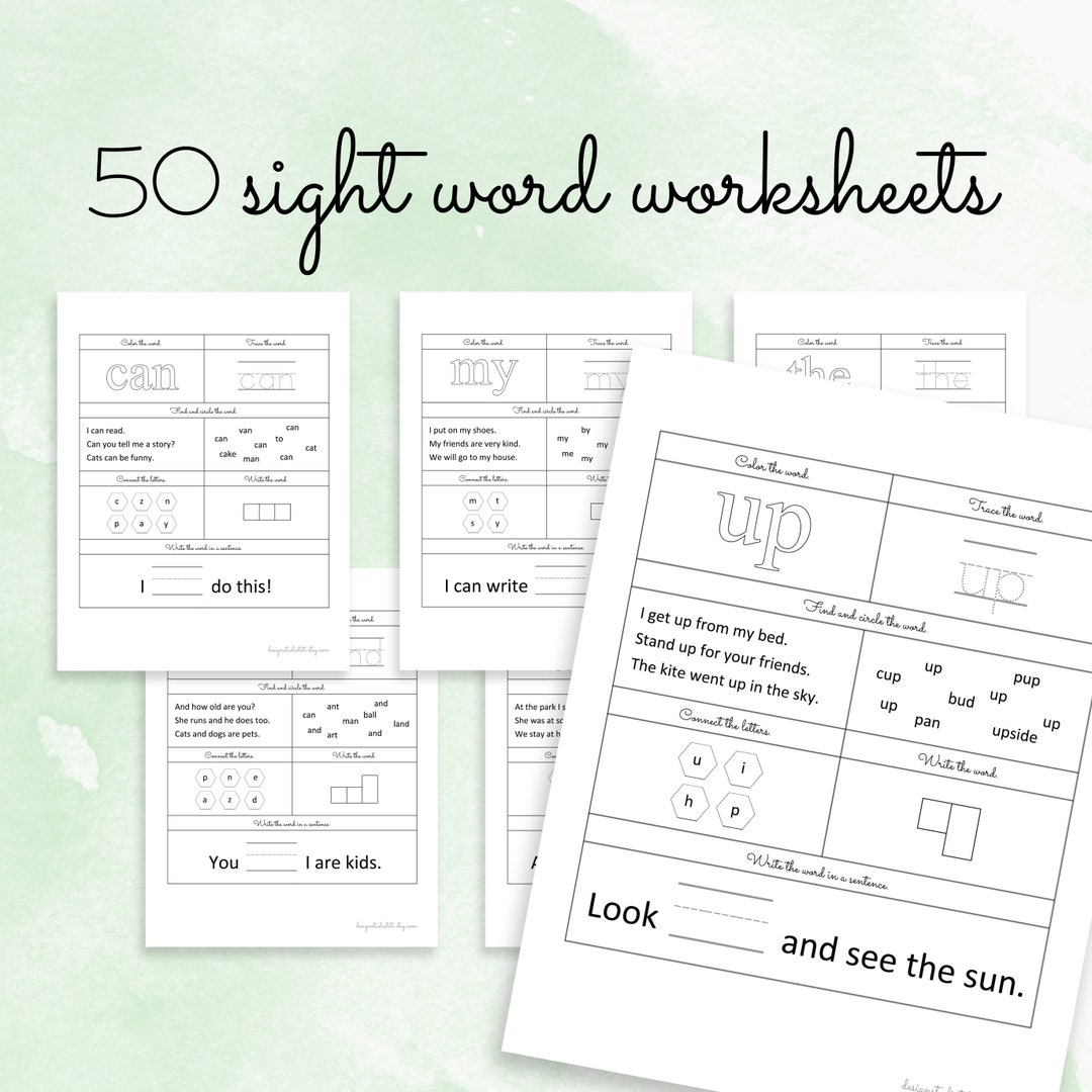 50 Printable Sight Word Worksheets for Preschool + Kindergarten - Etsy