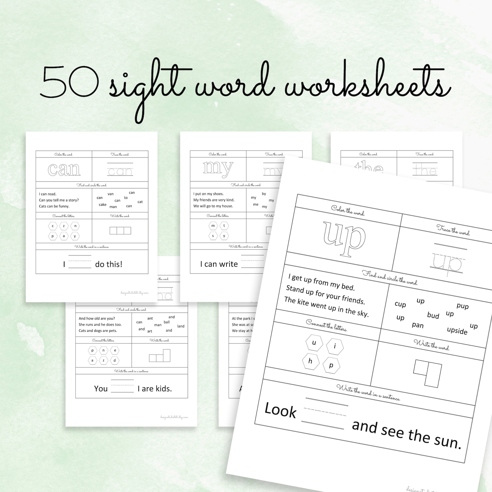 50 Printable Sight Word Worksheets for Preschool | Etsy