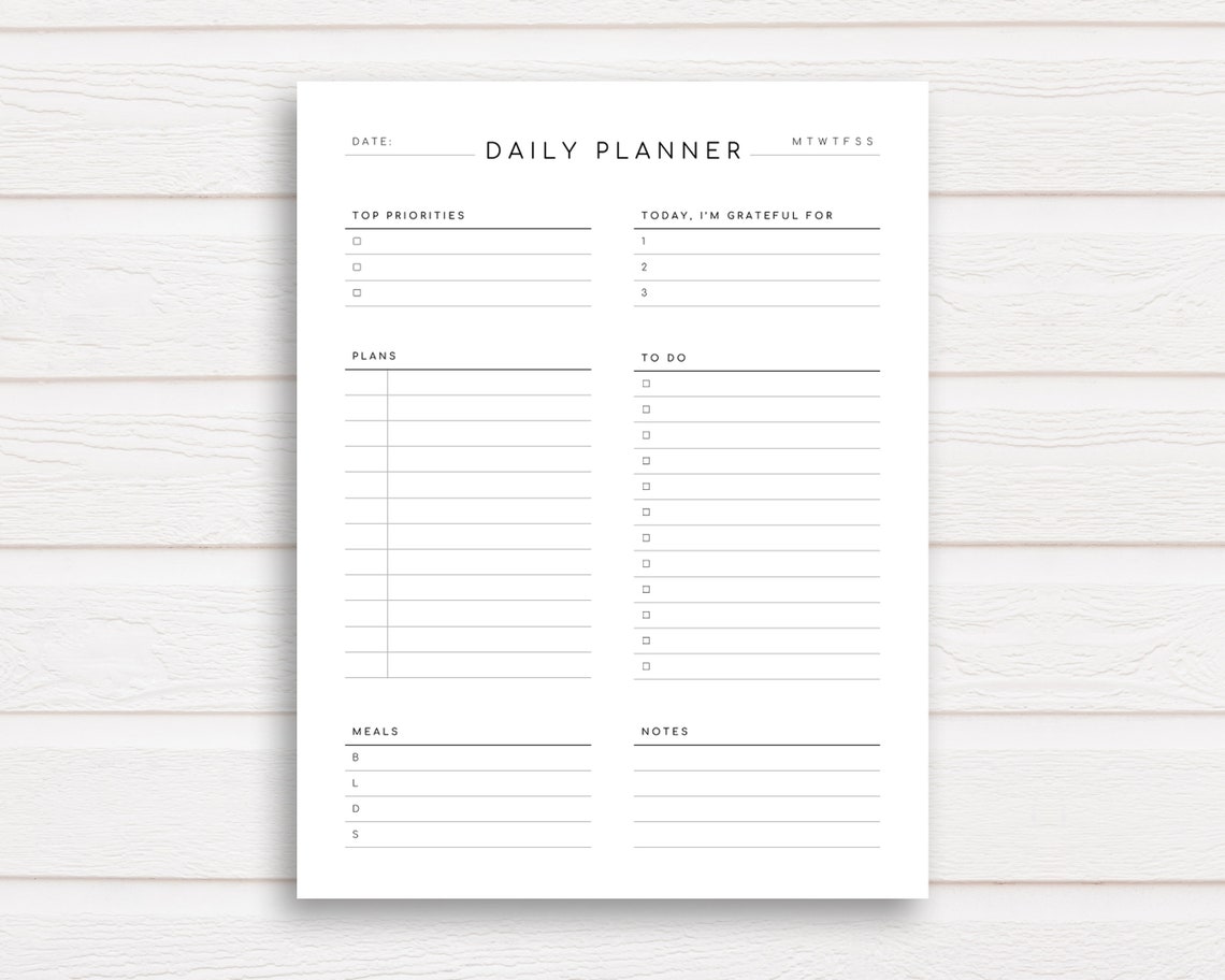 Printable Daily Planner Minimalist Day Planner Printable | Etsy