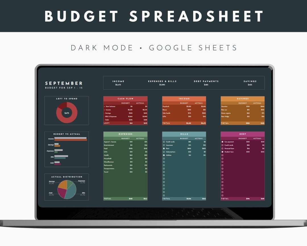 Budget Spreadsheet Dark Mode Google Sheets, Monthly Budget Planner ...