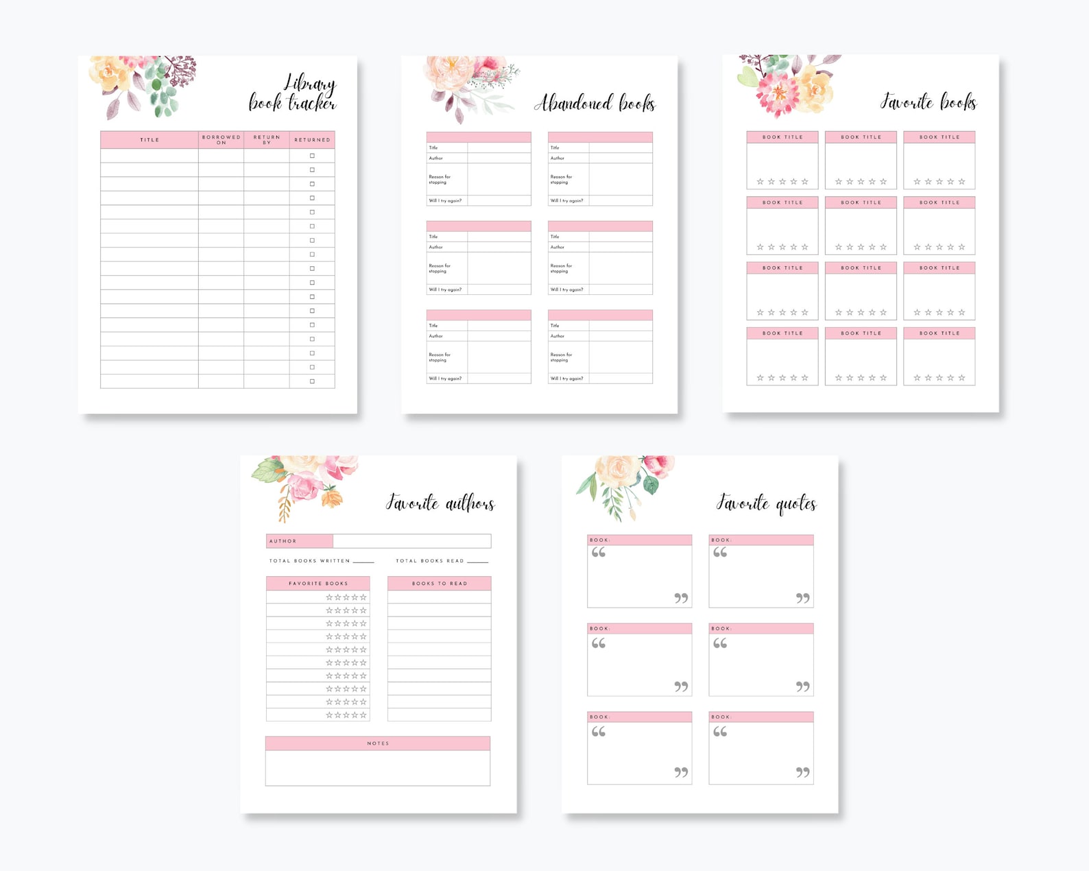 Printable Reading Journal Flowers - Etsy