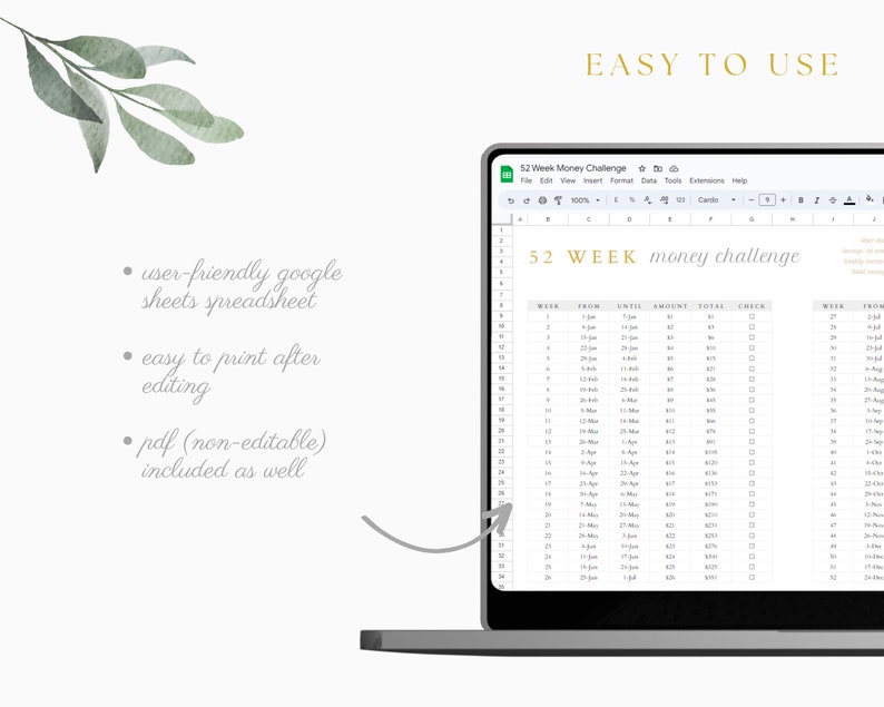 52 Week Money Saving Challenge Spreadsheet - Etsy