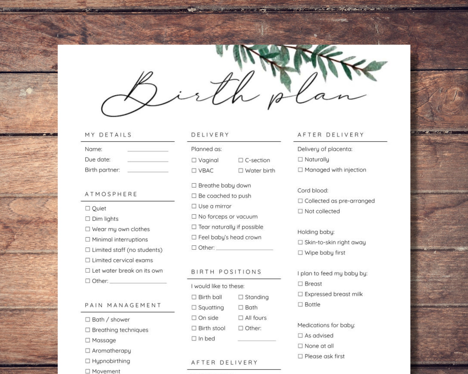 Birth Preference Template - Etsy