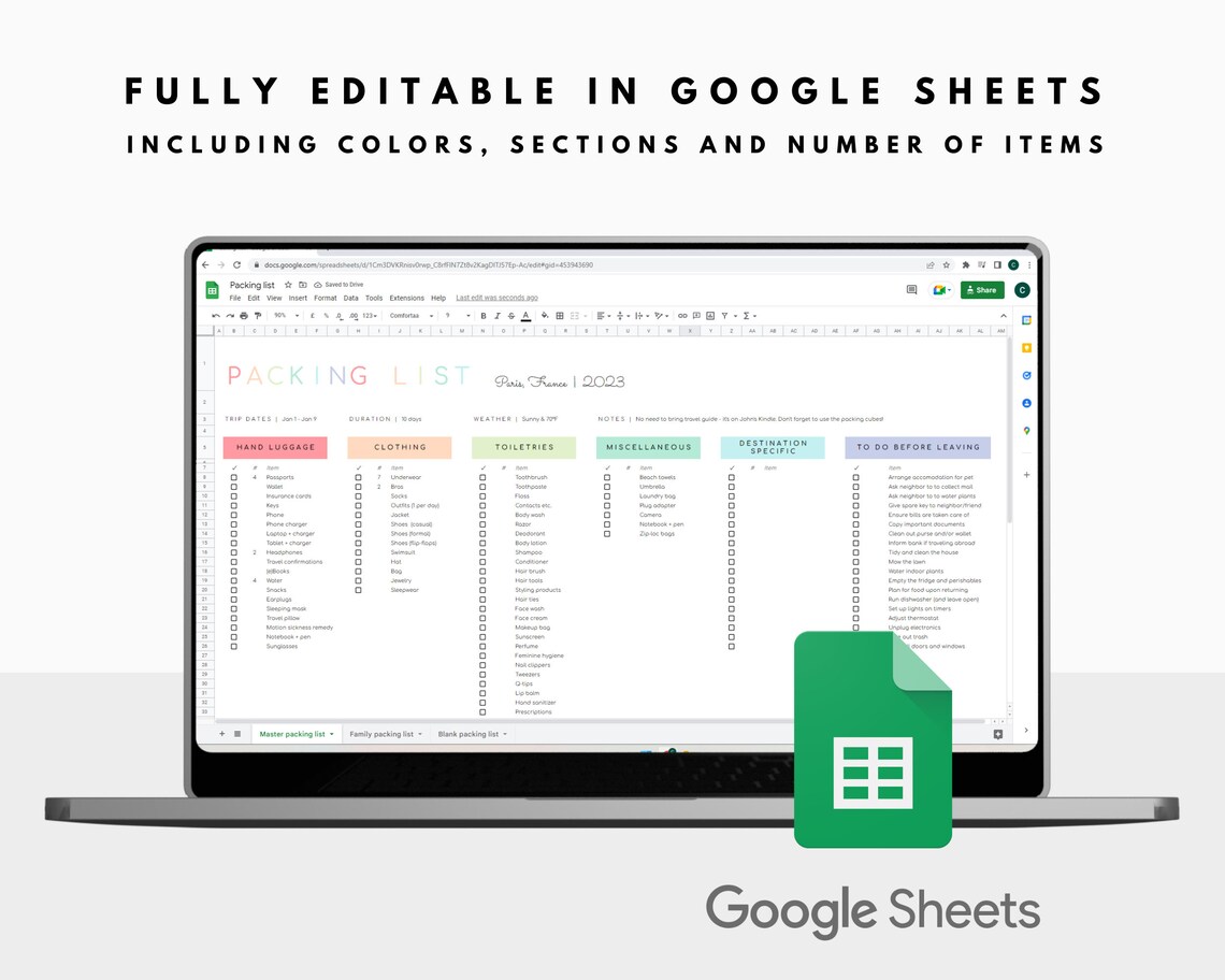 Packing List Template for Google Sheets - Etsy