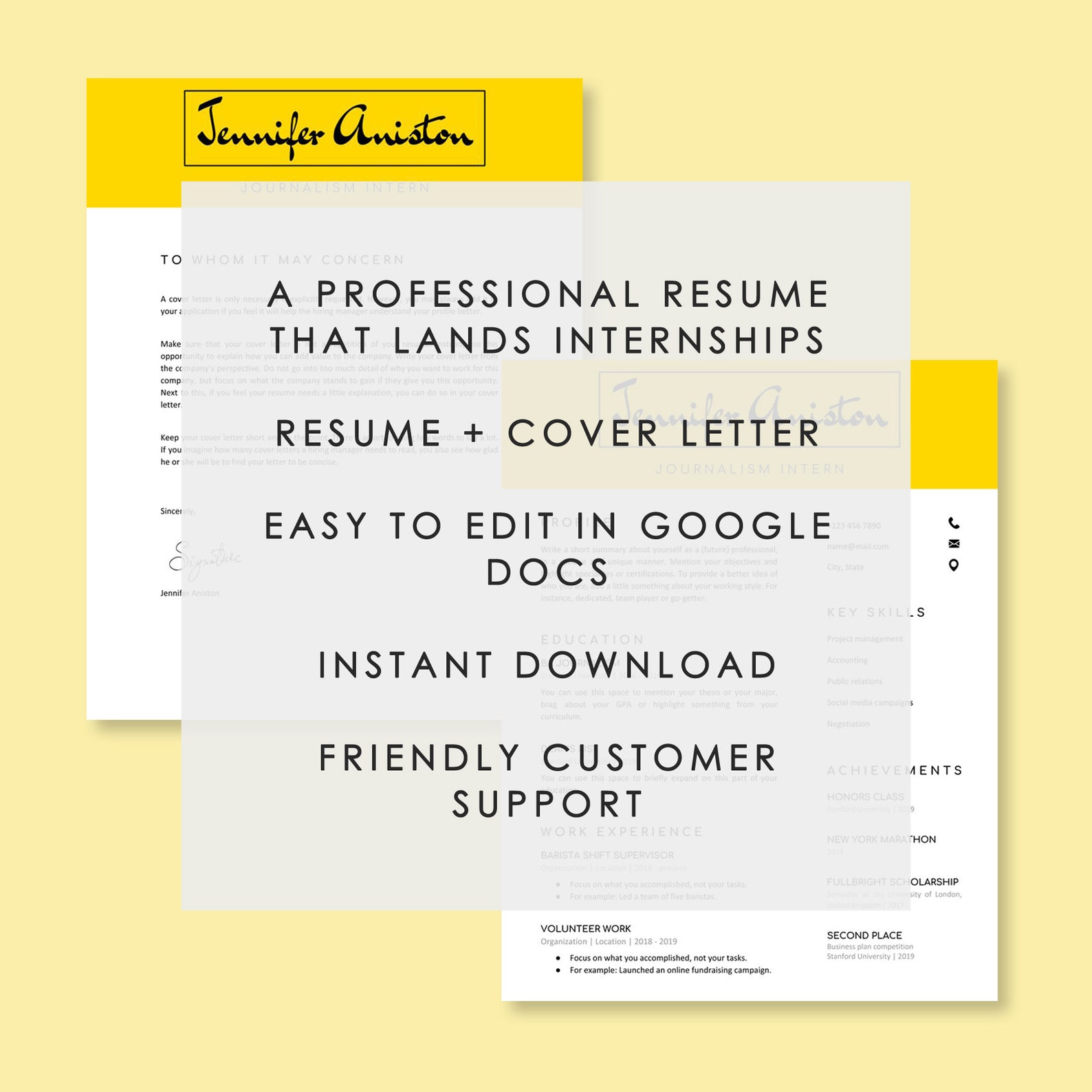 Intern Resume Template Google Docs Resume for Internship | Etsy