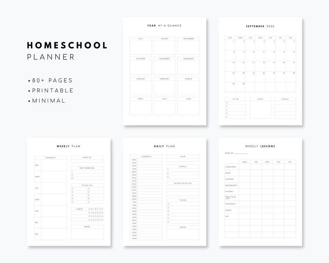Minimal Homeschool Planner Printable | 2025 + 2026 - Etsy