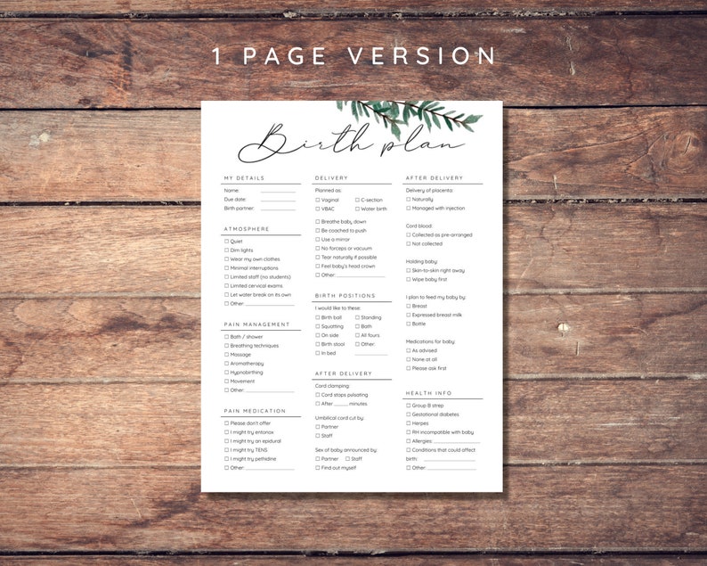 Birth Preference Template - Etsy