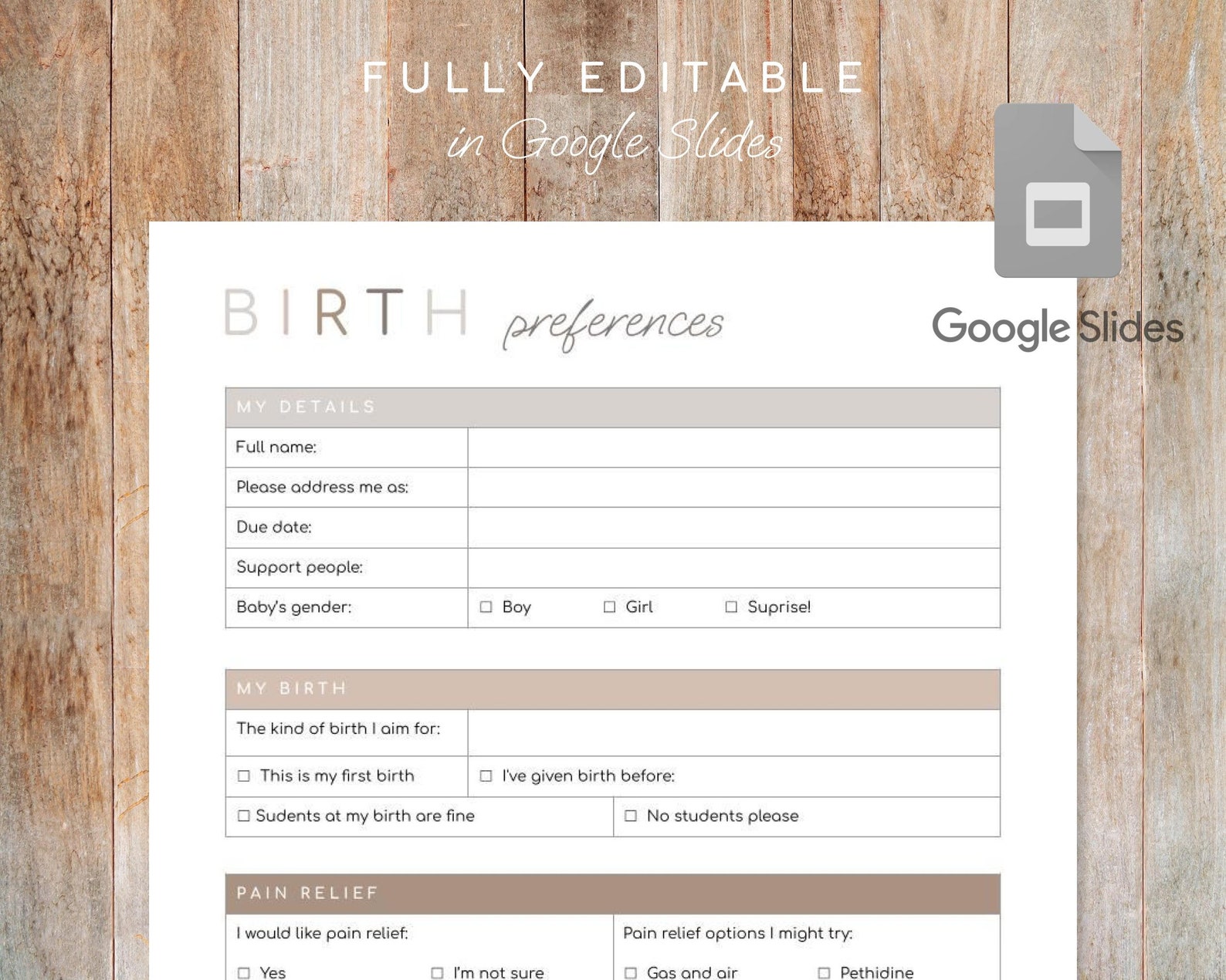 Printable Birth Preferences Neutral Colors - Etsy