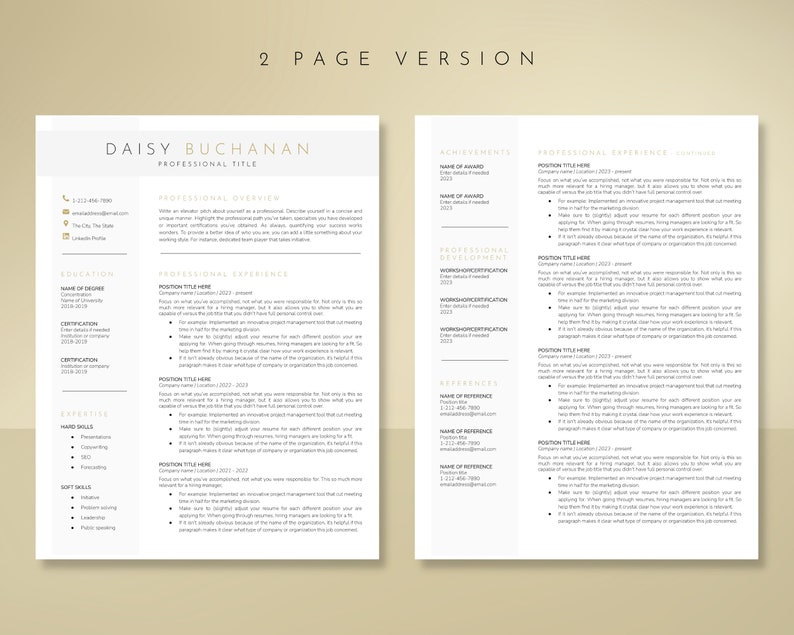 Resume Template Google Docs, Canva, Word, Pages - Etsy