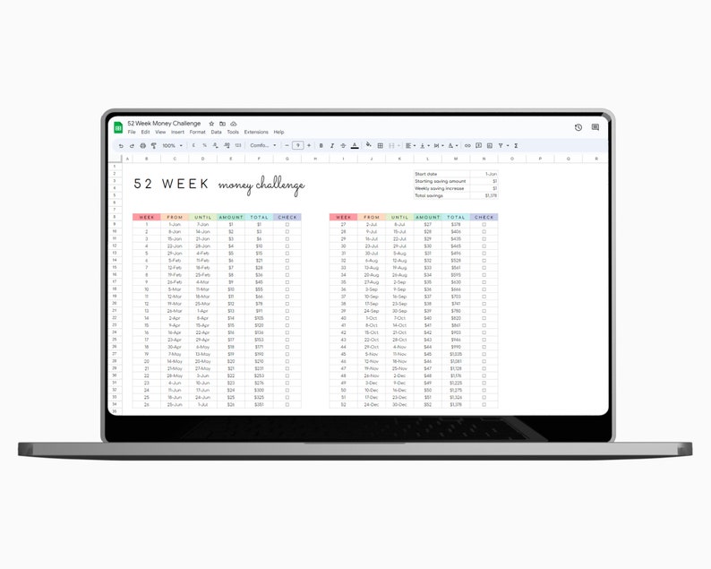 52 Week Money Challenge Spreadsheet - Etsy