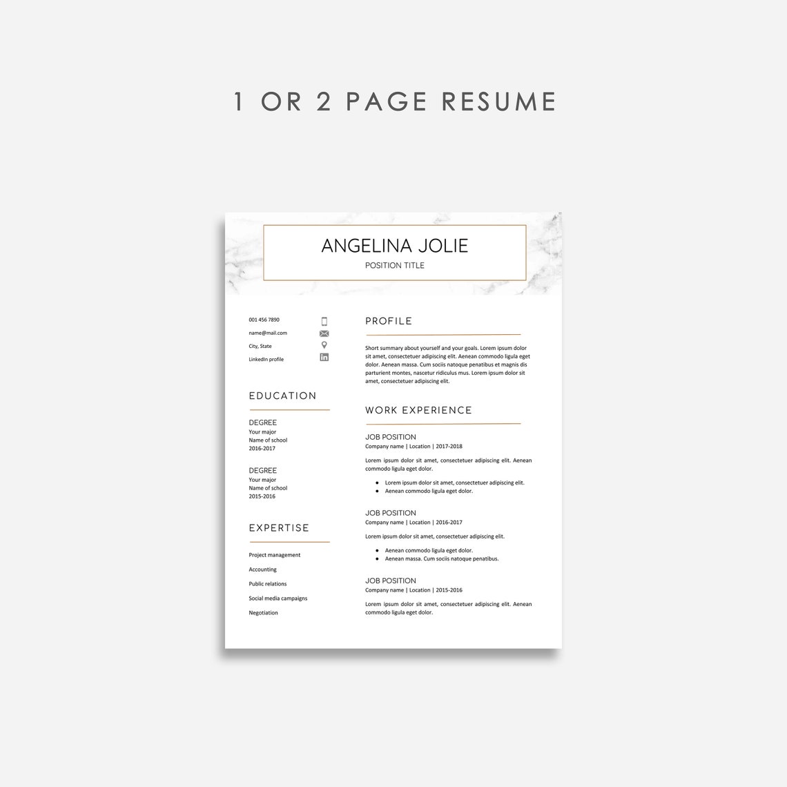 Resume Marble Gold Resume Template Marble Resume Template - Etsy