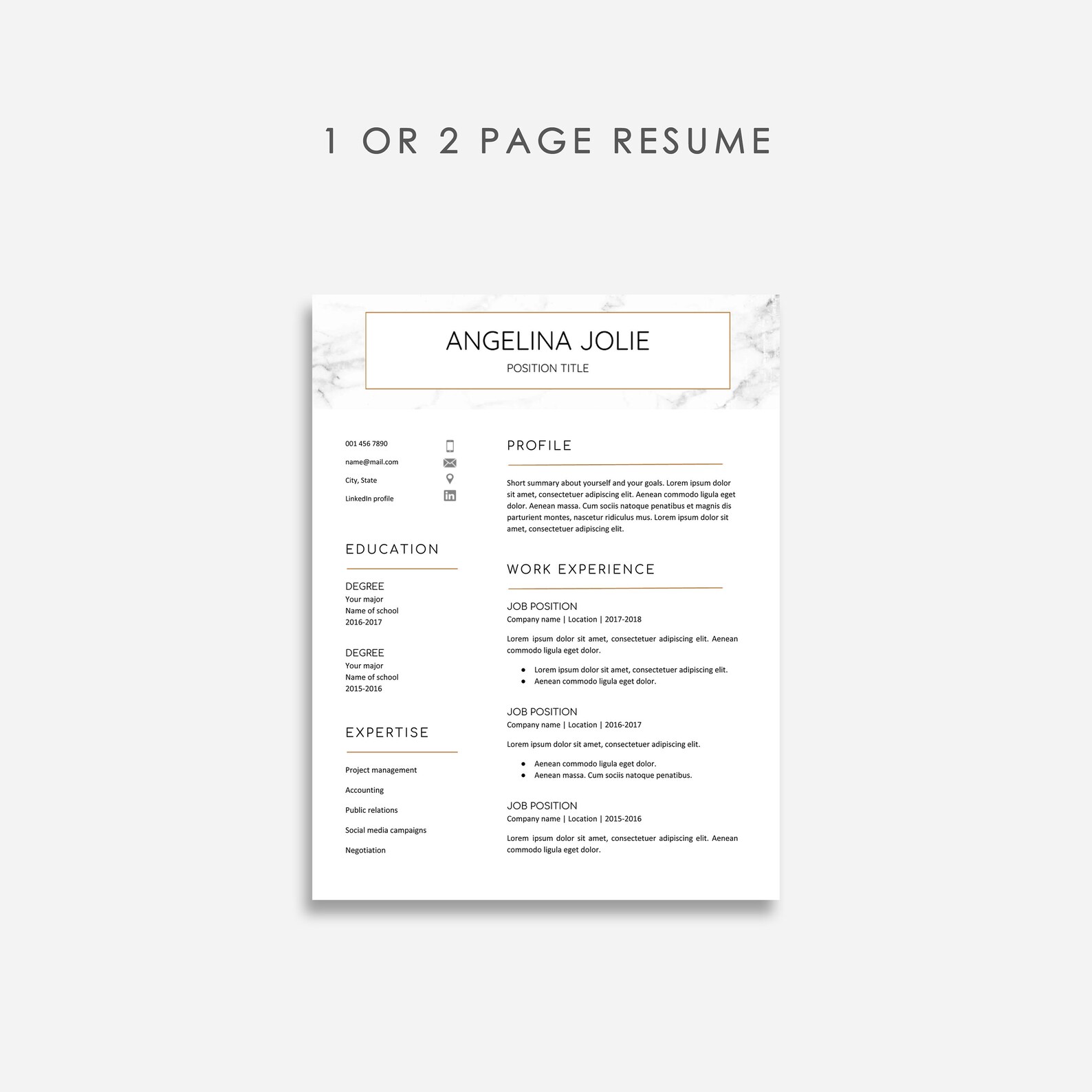 Resume Marble Gold Resume Template Marble Resume Template - Etsy