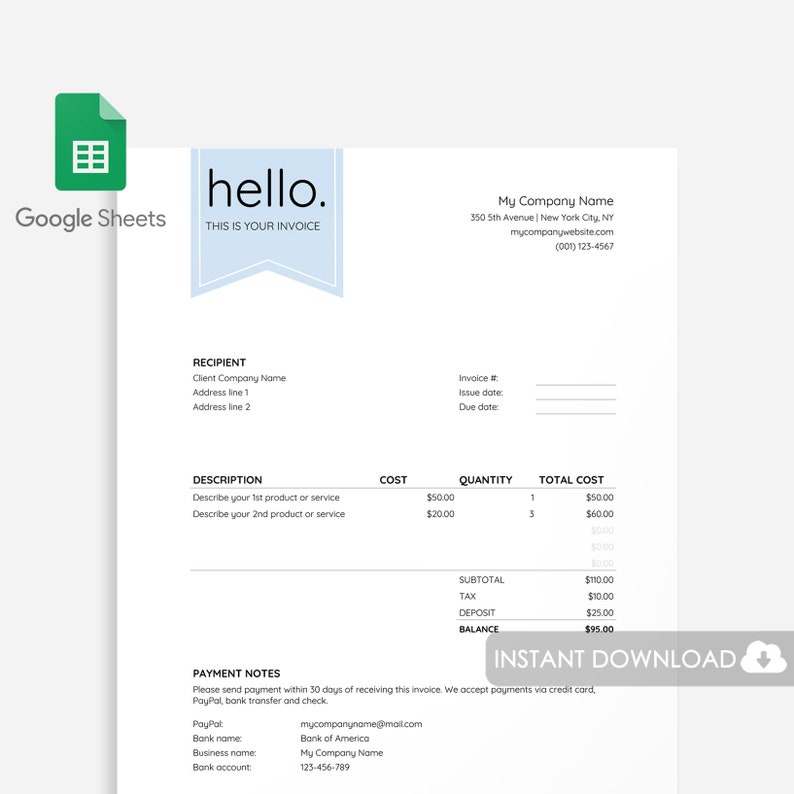 Factuur Sjabloon Google Sheets Factuur Template Excel | Etsy