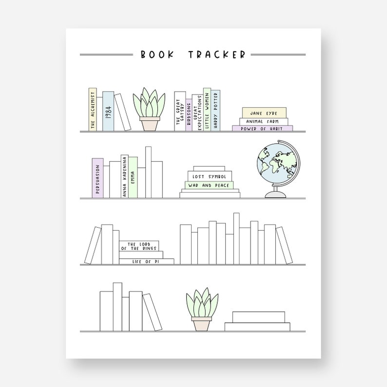 Bookshelf Reading Tracker Printable, to Read List, Book Tracker, Bullet ...