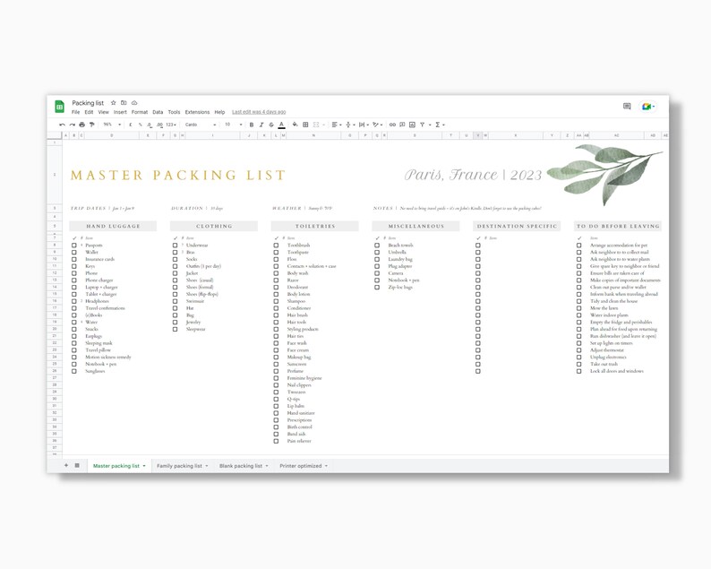 Packing List Travel Packing List Template Editable Packing - Etsy