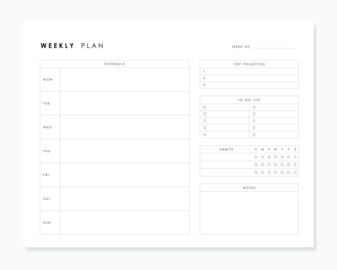 Homeschool Weekly Schedule Printable | Minimal - Etsy
