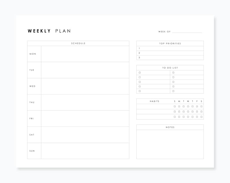 Printable Weekly Schedule Minimal - Etsy