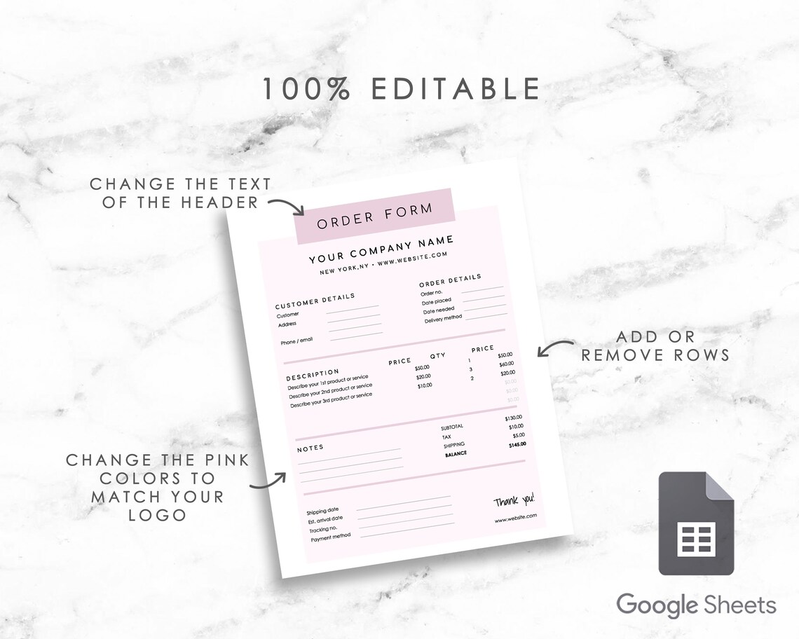Order Form Template Google Sheets - Etsy