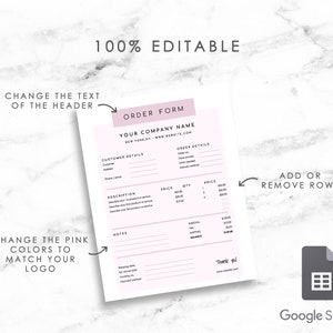 Order Form Template | Google Sheets - Etsy