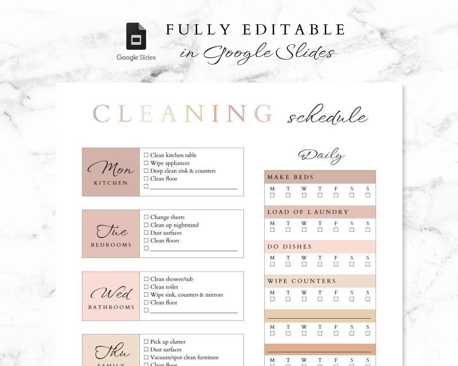 Editable Cleaning Schedule Template - Etsy