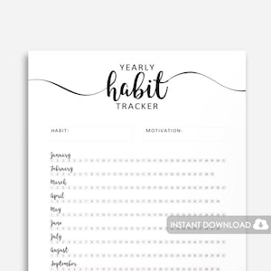Printable Yearly Habit Tracker | Habit Planner 12 Months Monthly | Goal ...