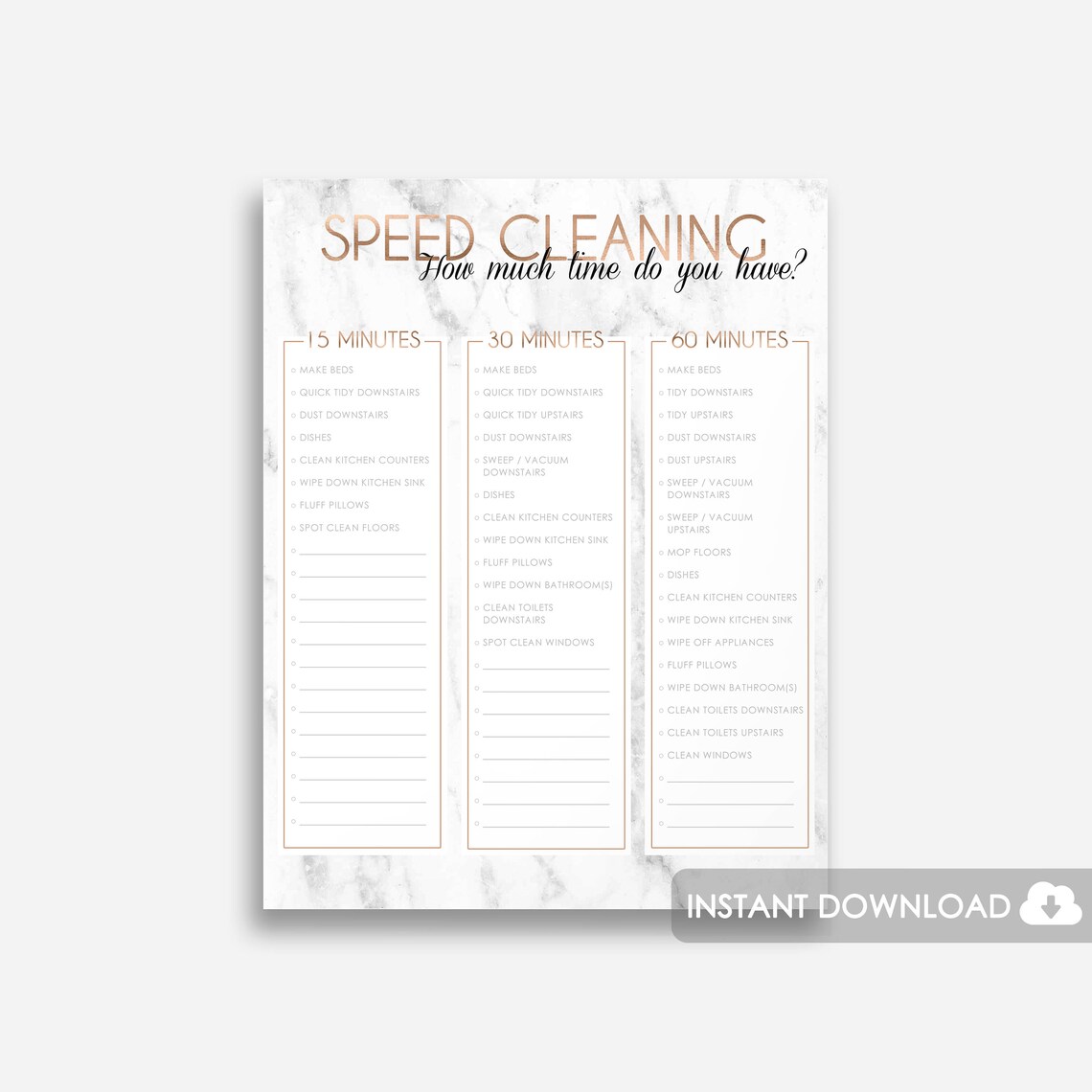 Speed Cleaning Checklist Printable Printable Speed Cleaning - Etsy