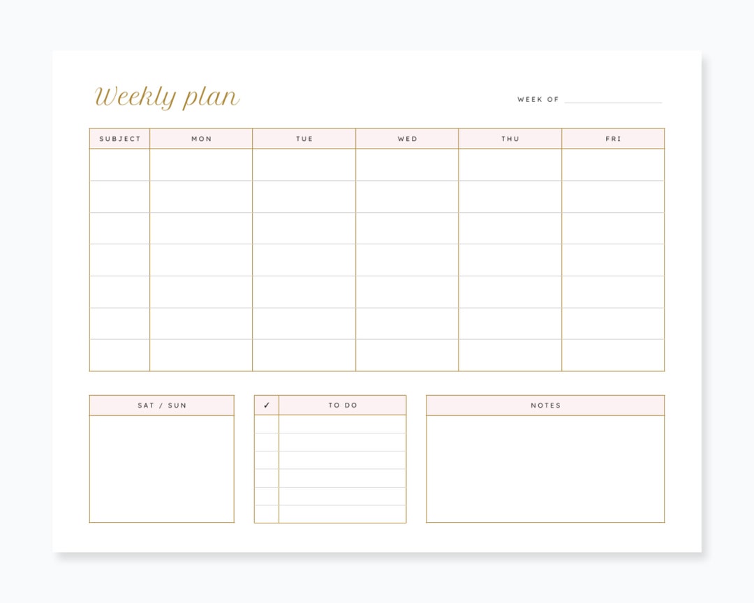 Weekly Homeschool Schedule Printable | Pink & Gold - Etsy