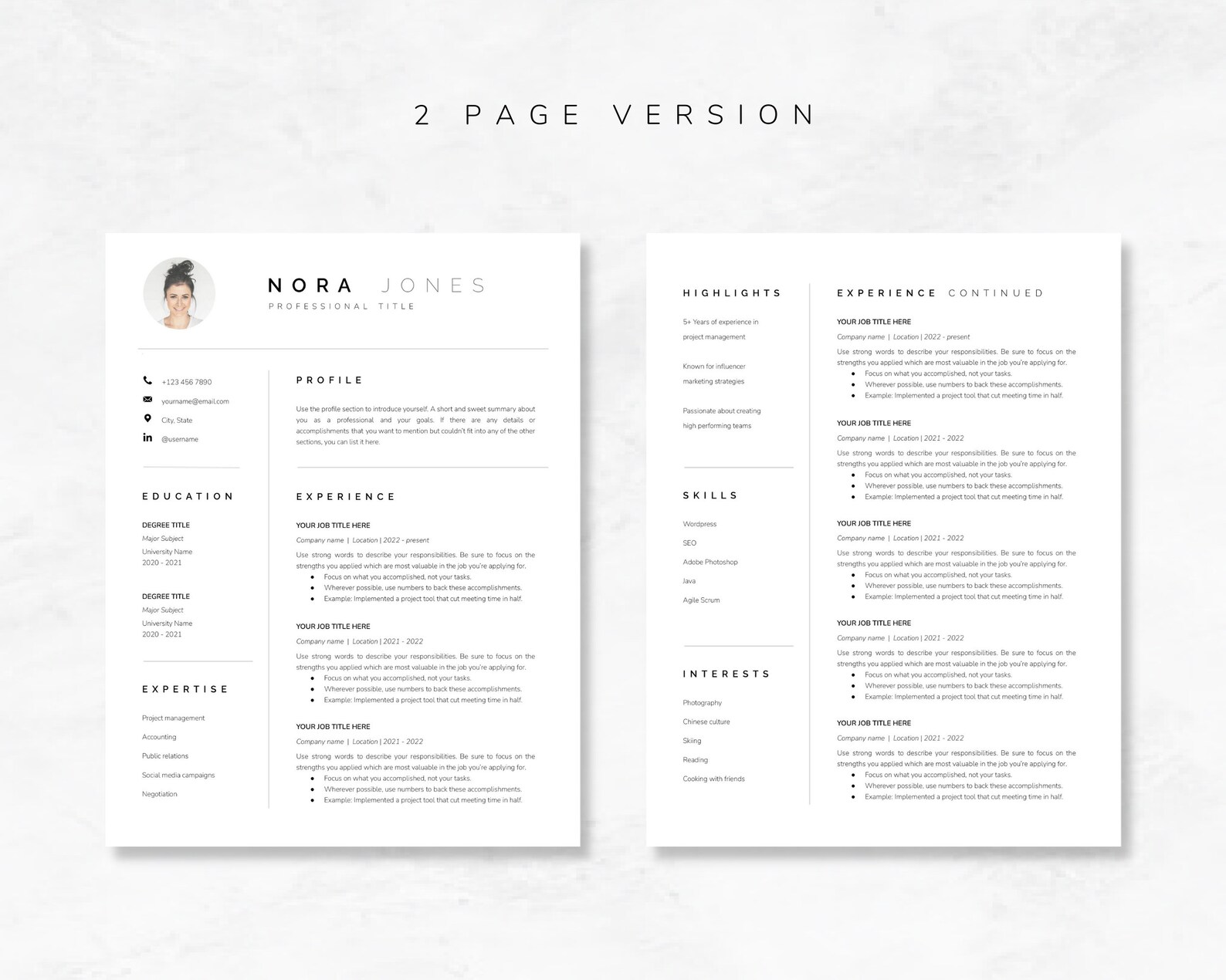 Simple Clean Resume Word & Google Docs - Etsy