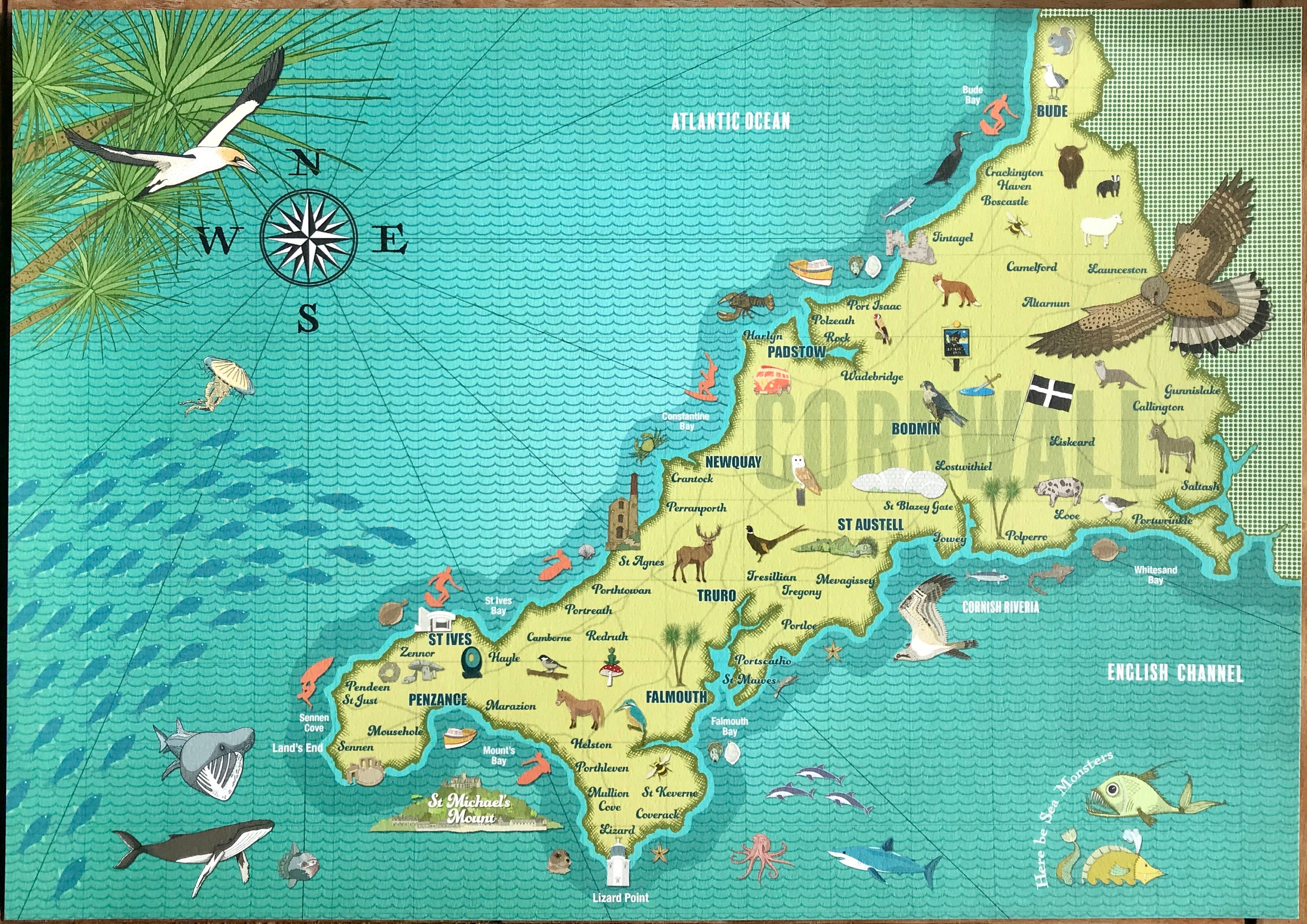 Illustrated Map of Cornwall - Etsy