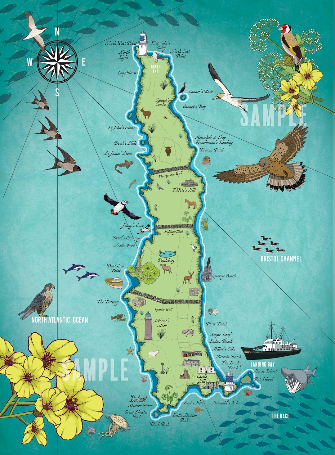 Illustrated Map of Lundy Island - Etsy