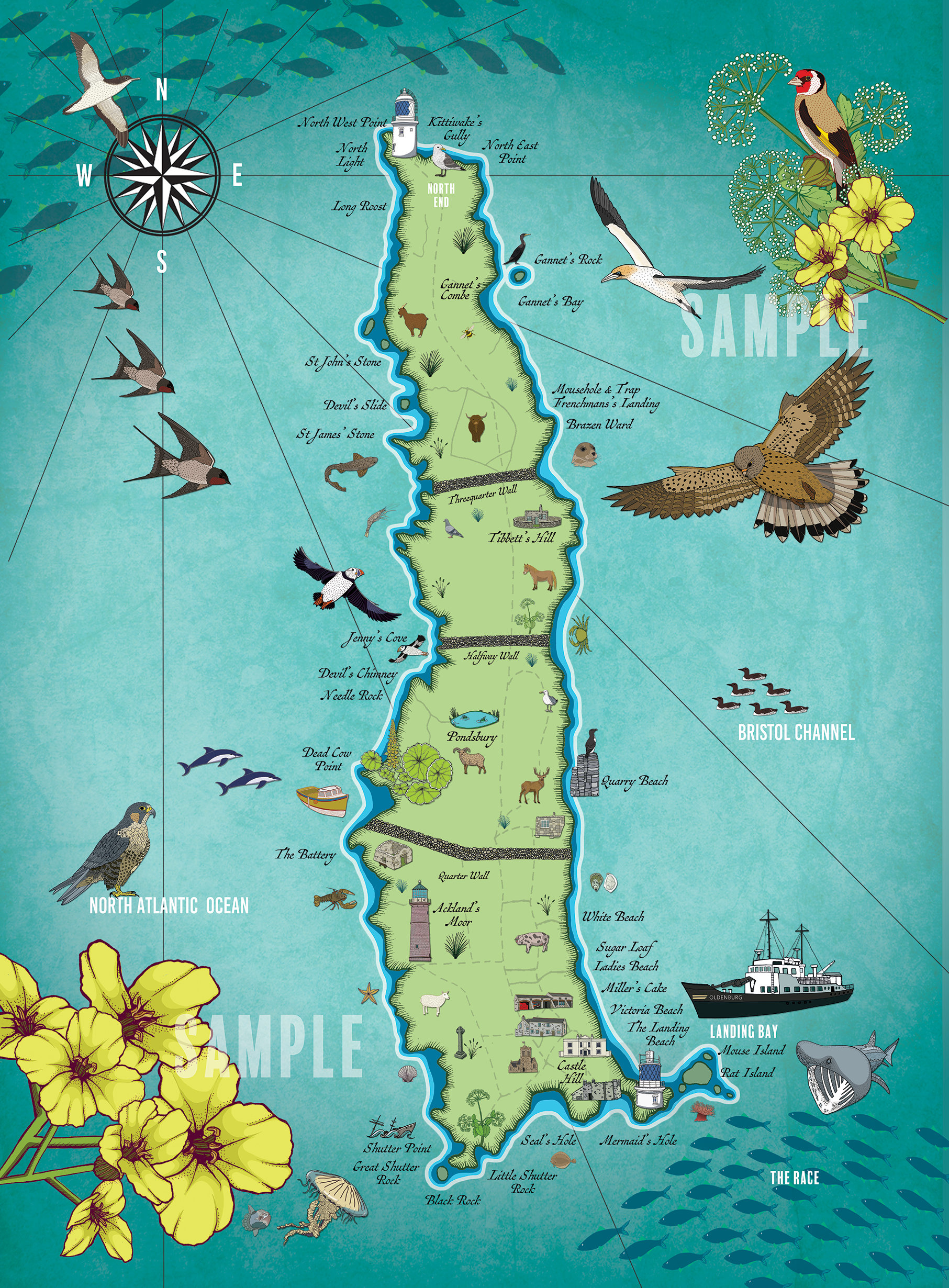 Illustrated Map of Lundy - Etsy UK