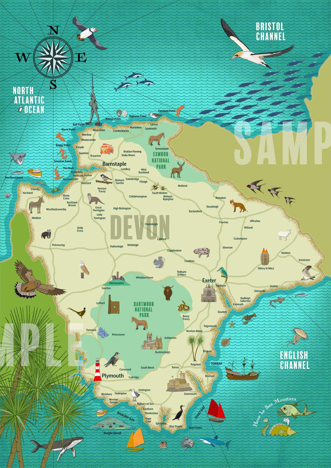 Illustrated Map of Devon - Etsy