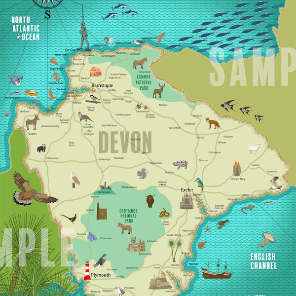 Illustrated Map of Devon - Etsy UK