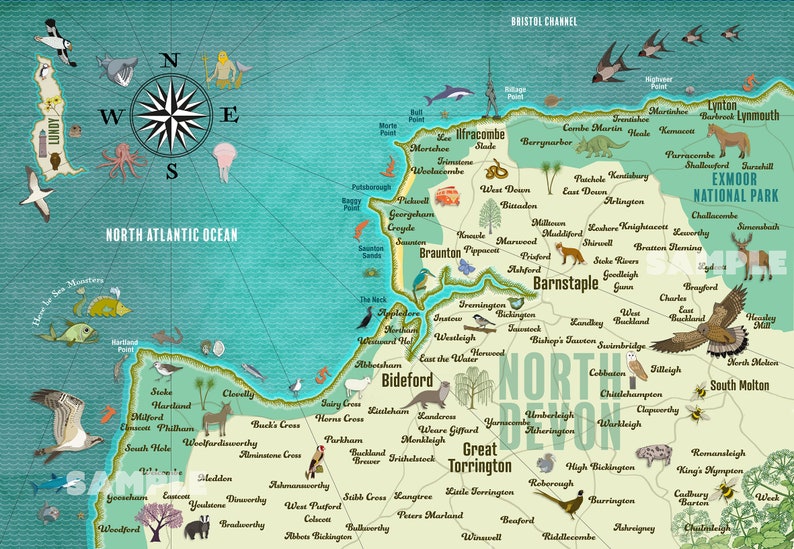 Illustrated Map of North Devon - Etsy UK
