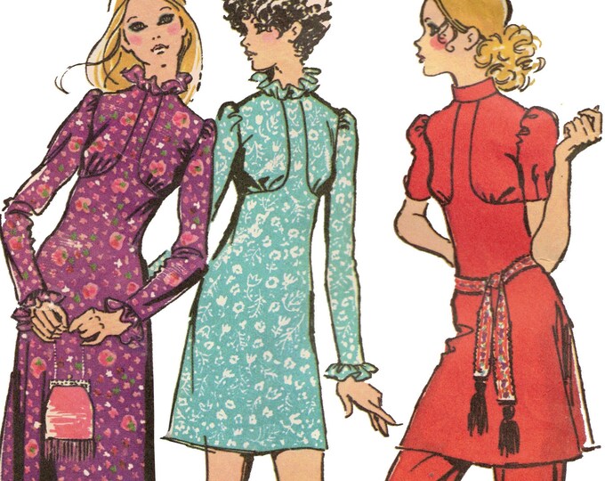 Bust 30.5" Biba Mini or Maxi Dress & Pants Sewing Pattern - Simplicity ...