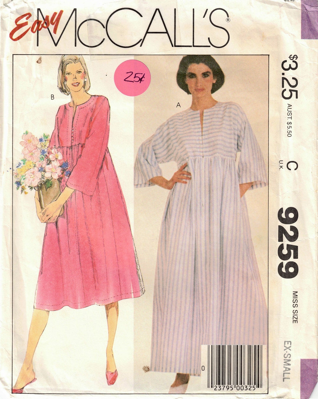 Size XS 6-8 Pullover Robe Sewing Pattern UNCUT High Waisted House Dress ...