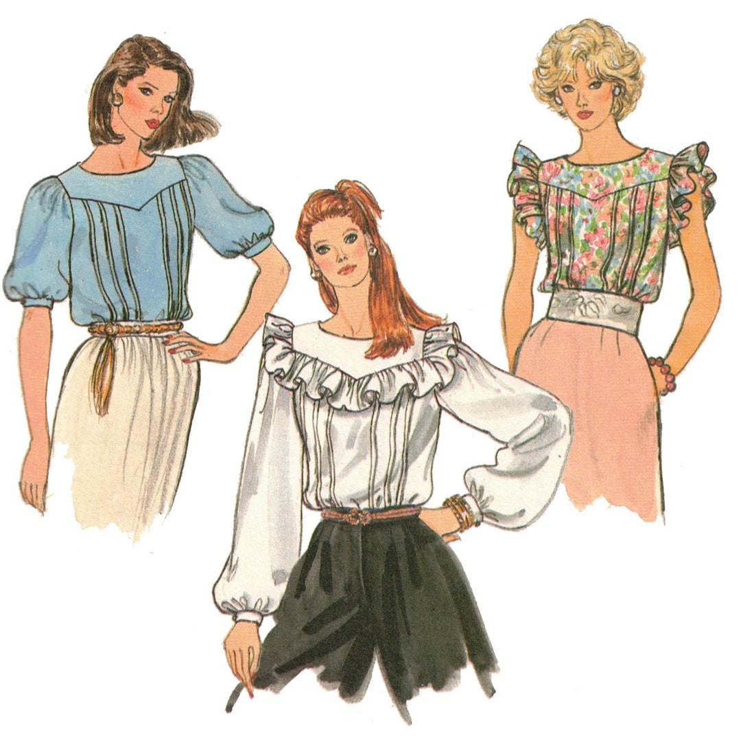 Size 12 Set of 3 Blouses Sewing Pattern - Front & Back Tucks, Feminine ...