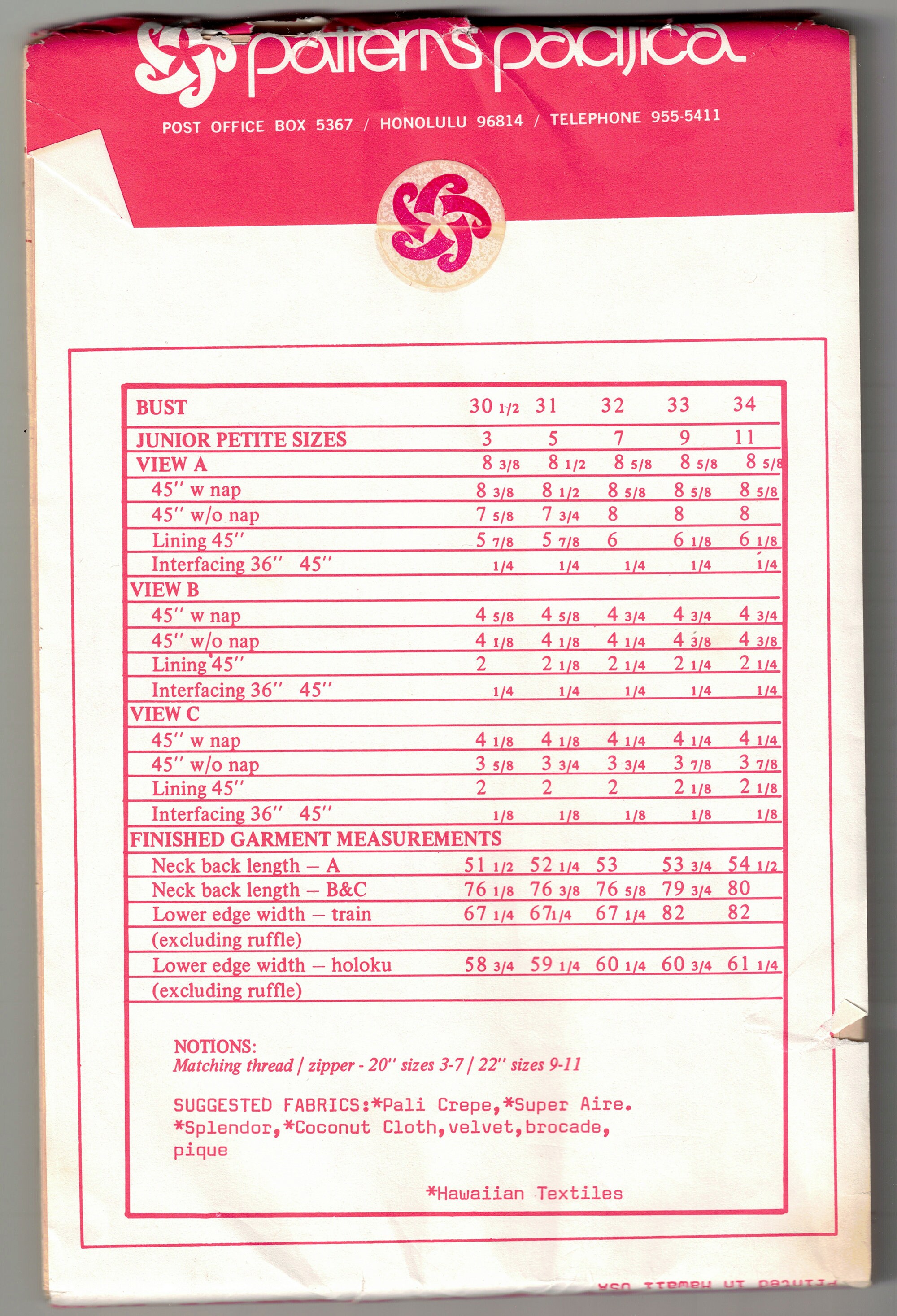 Bust 31 Hawaiian Holoku Sewing Pattern UNCUT Long Hawaiian - Etsy