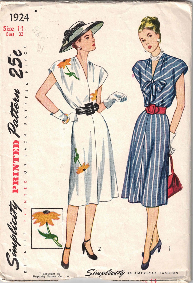 Vintage 1947 Afternoon Tea Dress Sewing Pattern With | Etsy