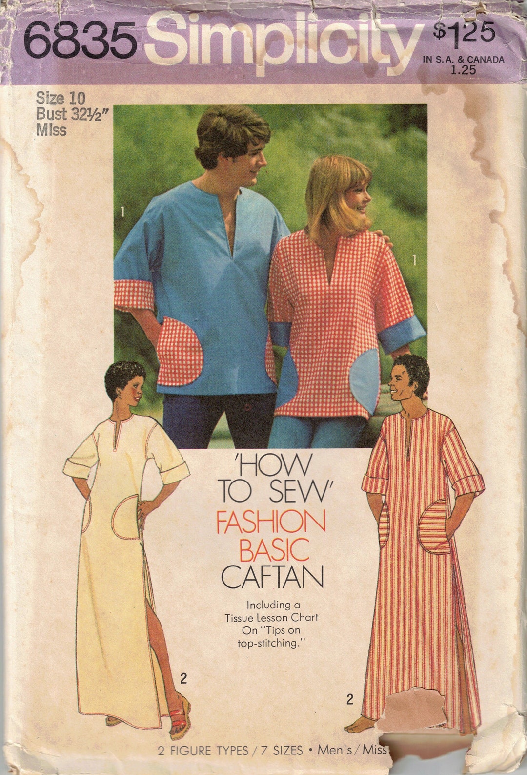 Bust 32.5 UNCUT Caftan or Top Sewing Pattern - Misses Size 10 "how to ...