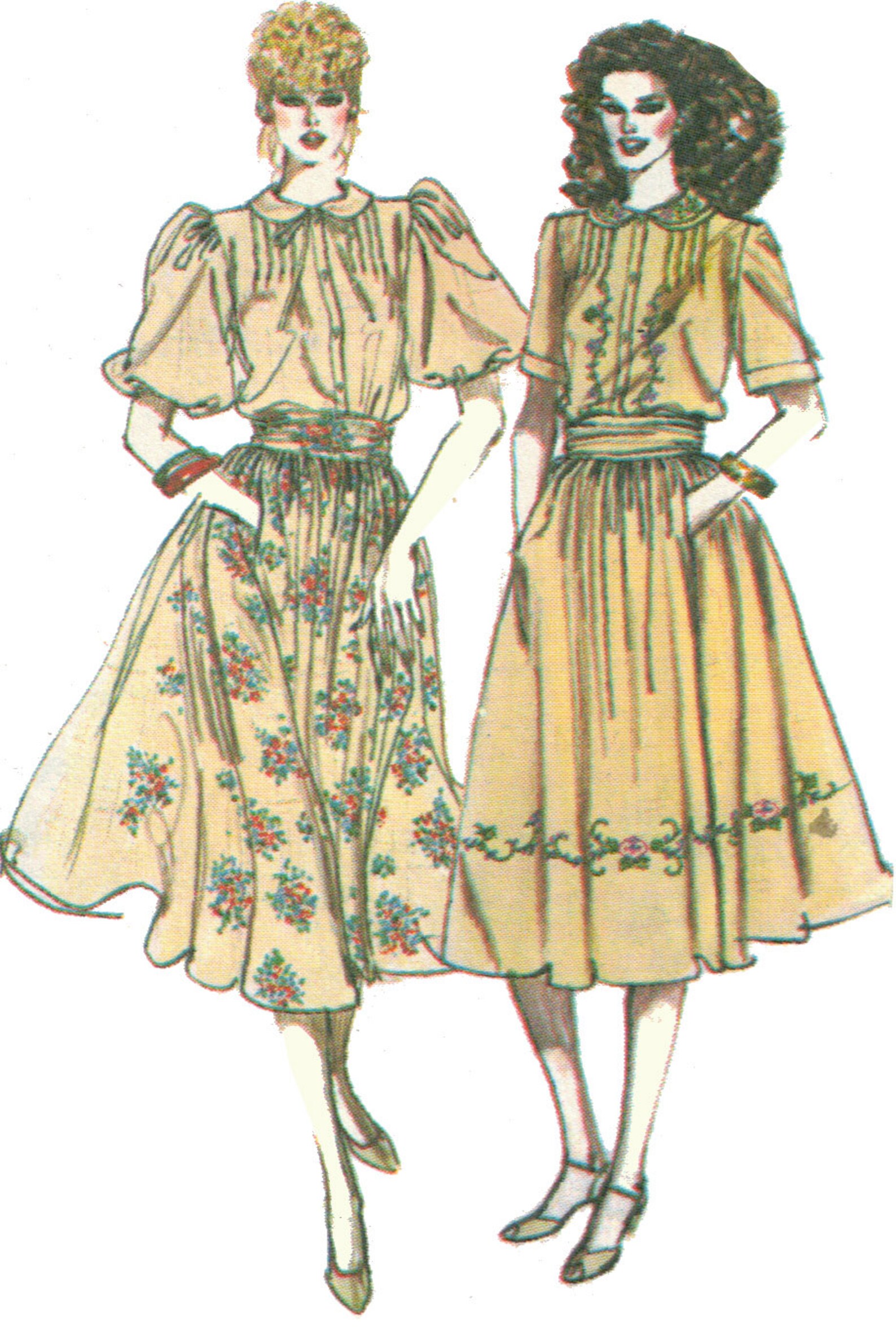 Size 8 Pintucked Blouse & Full Skirt Sewing Pattern UNCUT Designed by ...