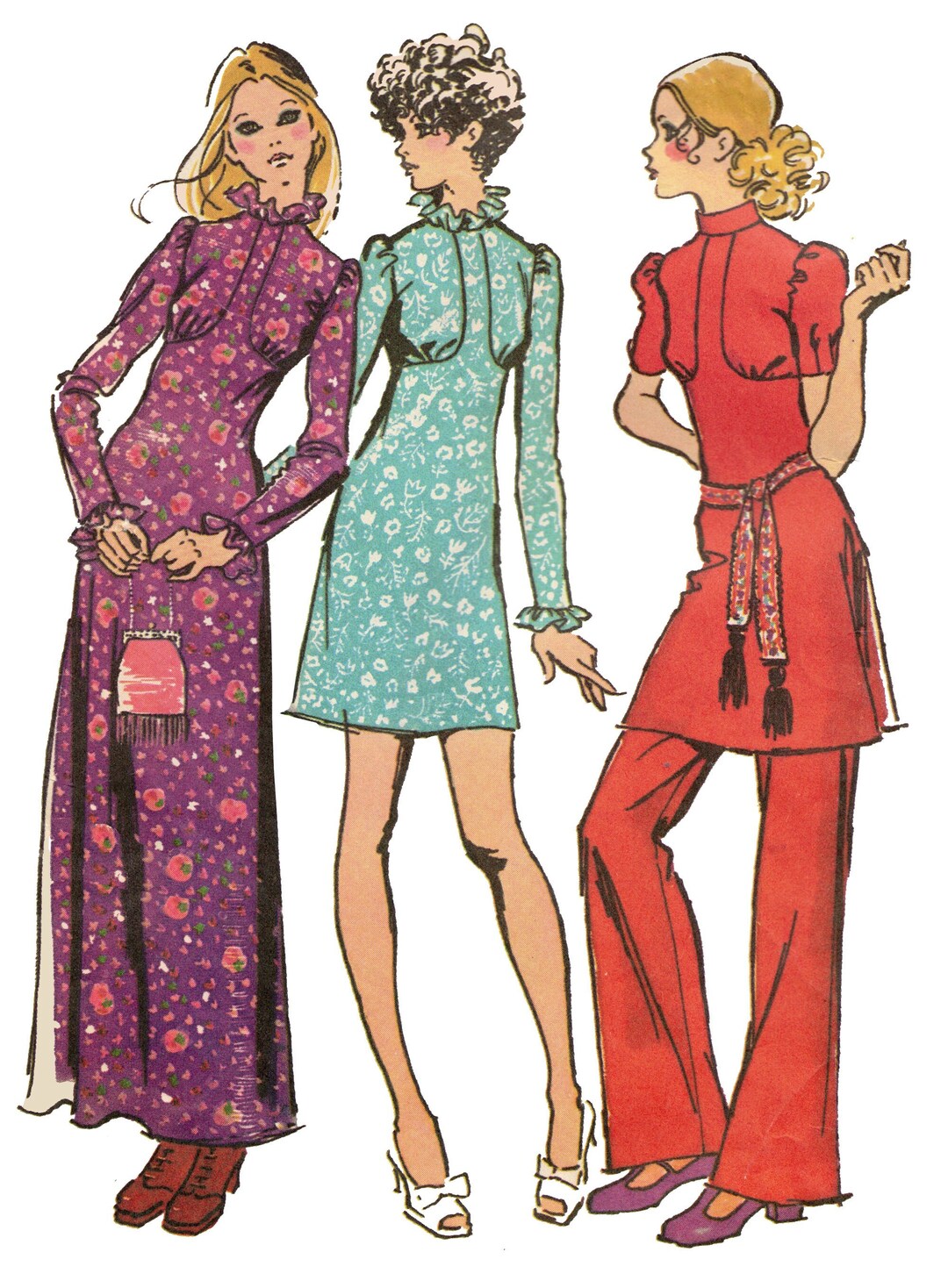 Bust 30.5" Biba Mini or Maxi Dress & Pants Sewing Pattern - Simplicity ...