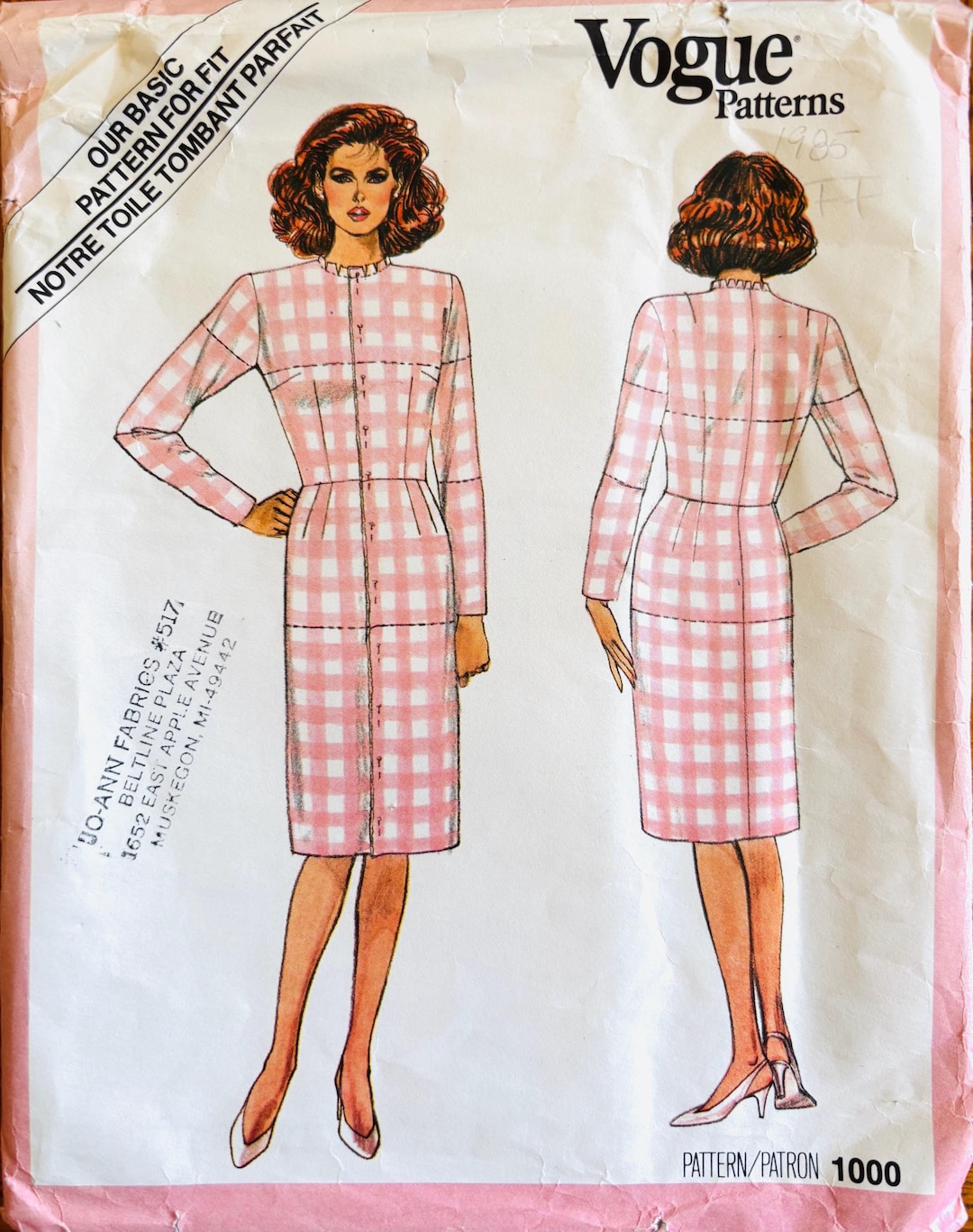 Size 14 UNCUT Dress Fitting Shell Sewing Pattern - Vogue 1000 ©1985 ...