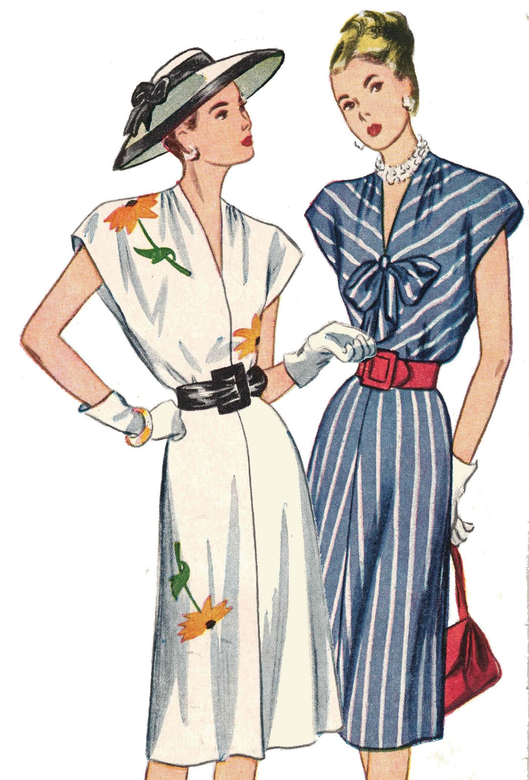Vintage 1947 Afternoon Tea Dress Sewing Pattern With Embroidery ...