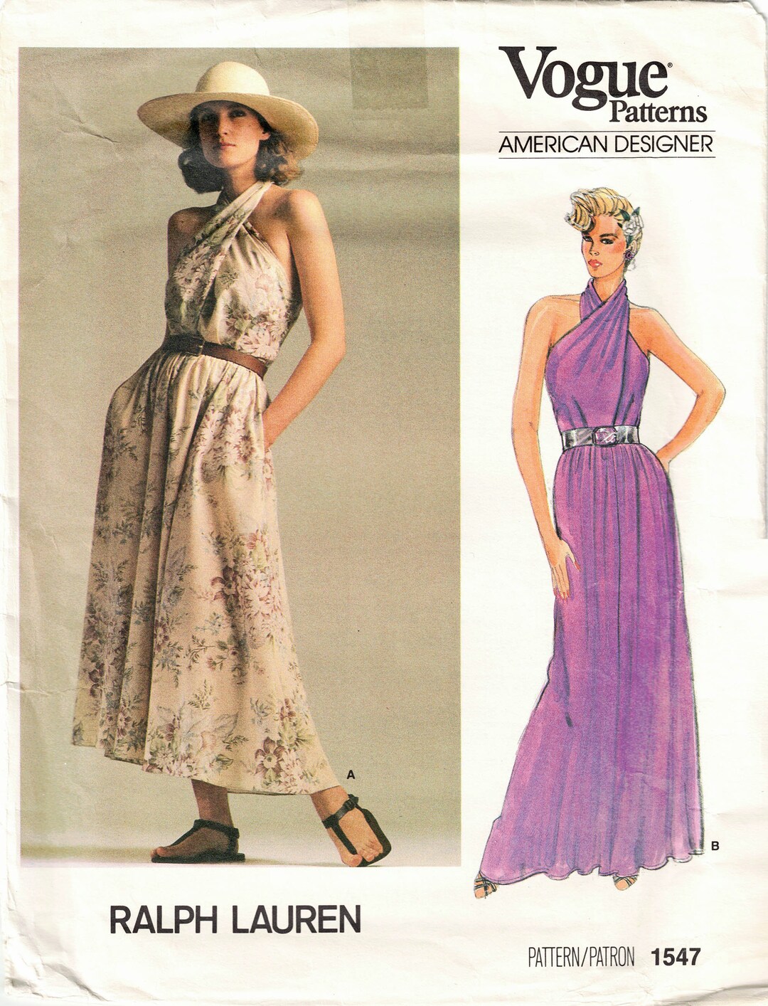 Size 8 UNCUT Ralph Lauren Halter Dress Sewing Pattern - Vogue American ...