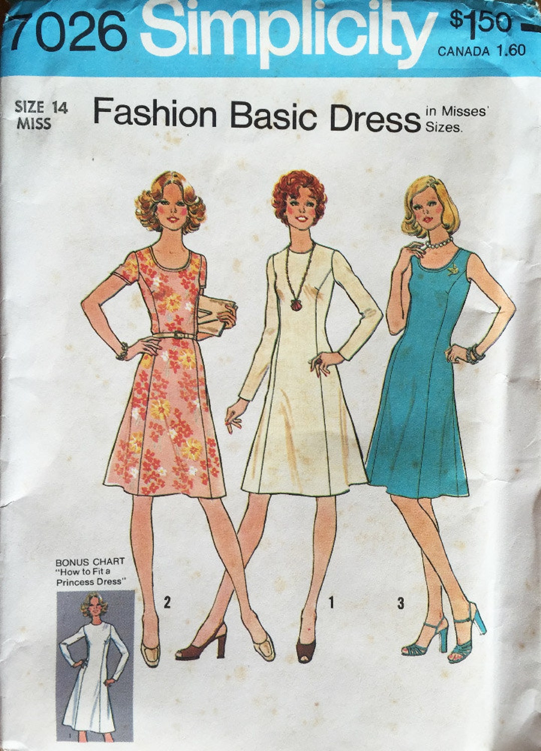 Size 14 UNCUT Princess Seamed Dress Sewing Pattern - Fashion Basic ...